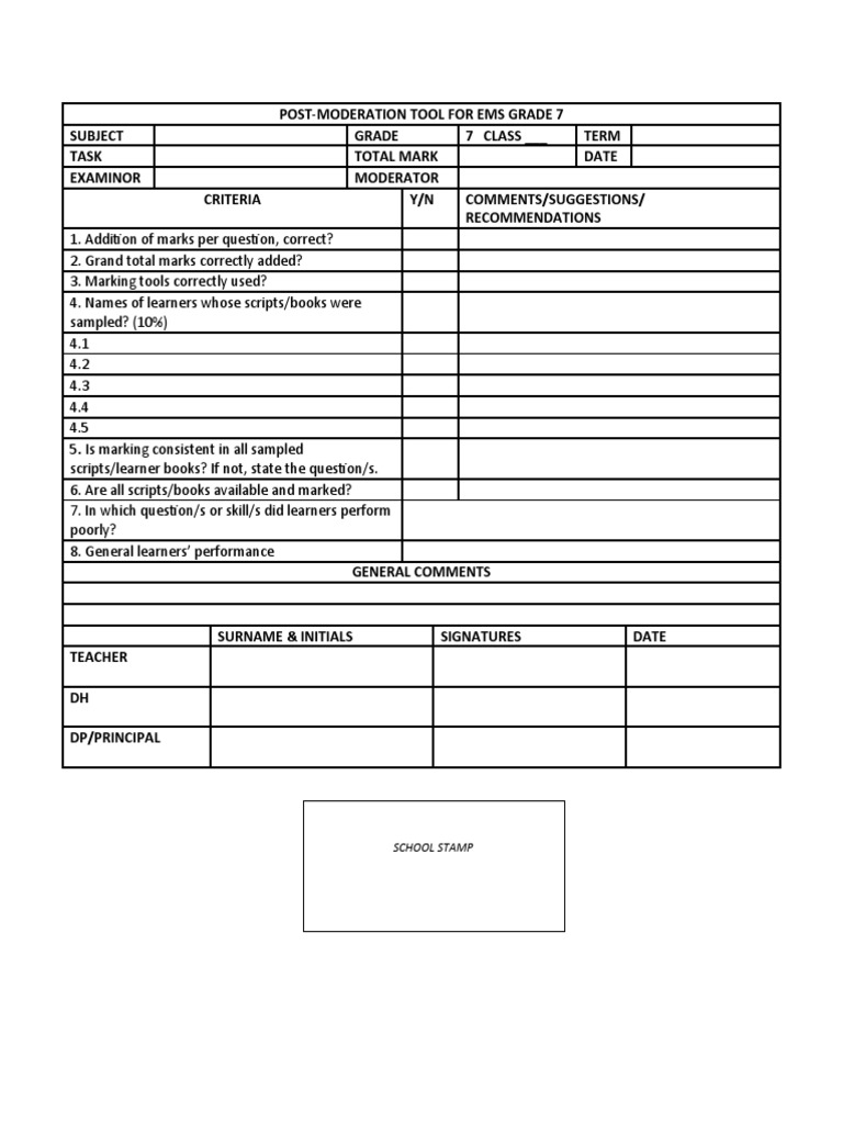 Post-Moderation Tool For Ems Grade 7 | PDF