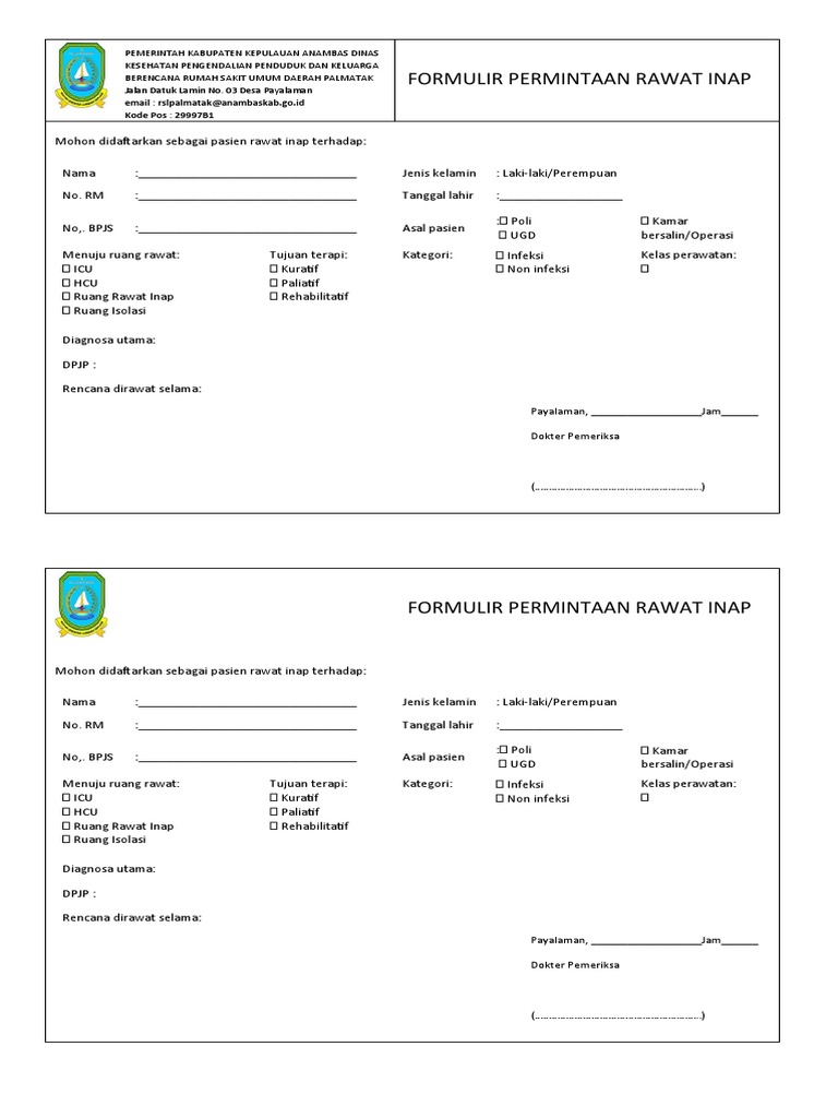 0 Formulir Permintaan Rawat Inap | PDF | Kesehatan Holistik