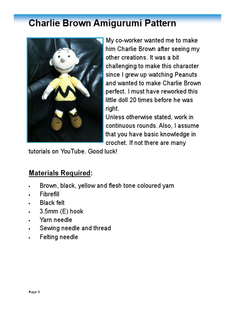 Charlie Brown Amigurumi Pattern | PDF | Textile Arts | Textiles