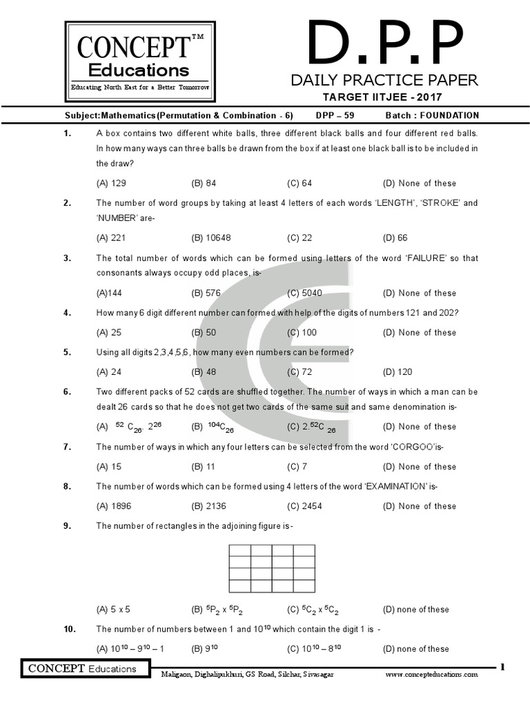 Permutation & Combination 6 DPP 59 | PDF | Numbers | Mathematics