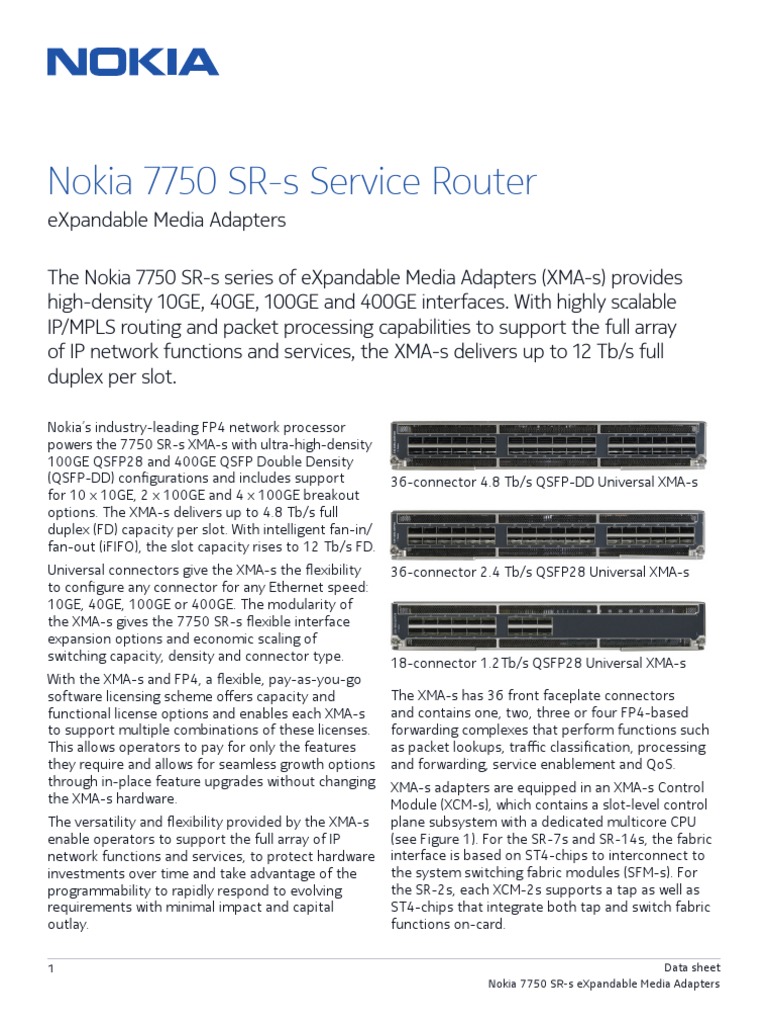 Nokia 7750 SR-s Service Router - (XMA-s) | PDF | Router (Computing ...