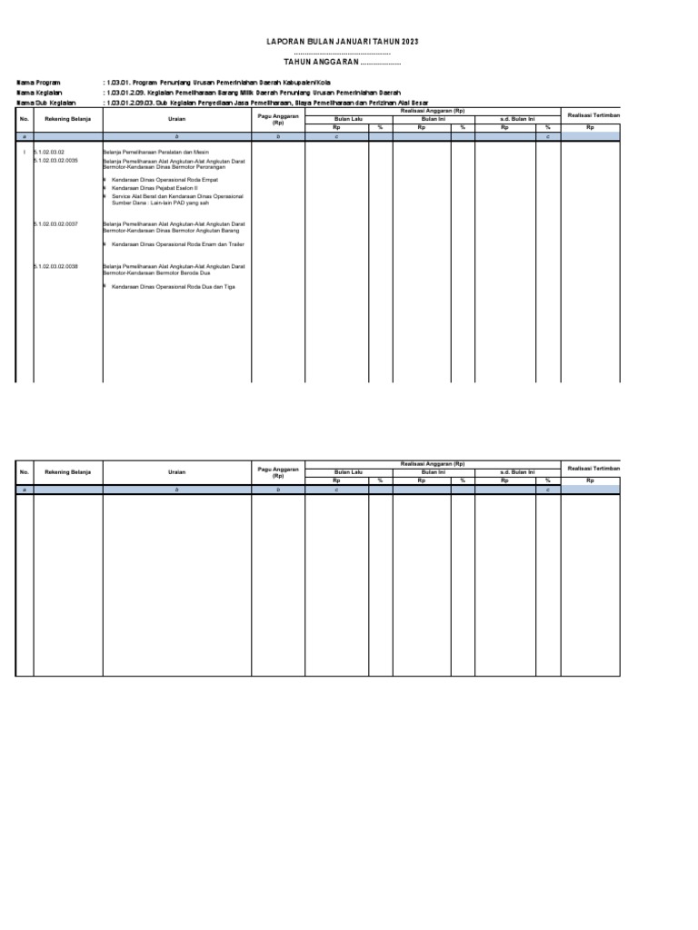 Laporan Bulanan Service Kendaraan | PDF
