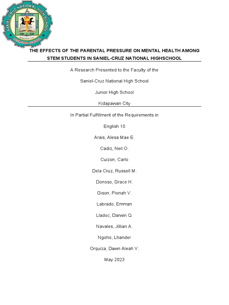 The Effects of The Parental Pressure On Mental Health in High School ... The Effects of The Parental Pressure On Mental Health in High School ...