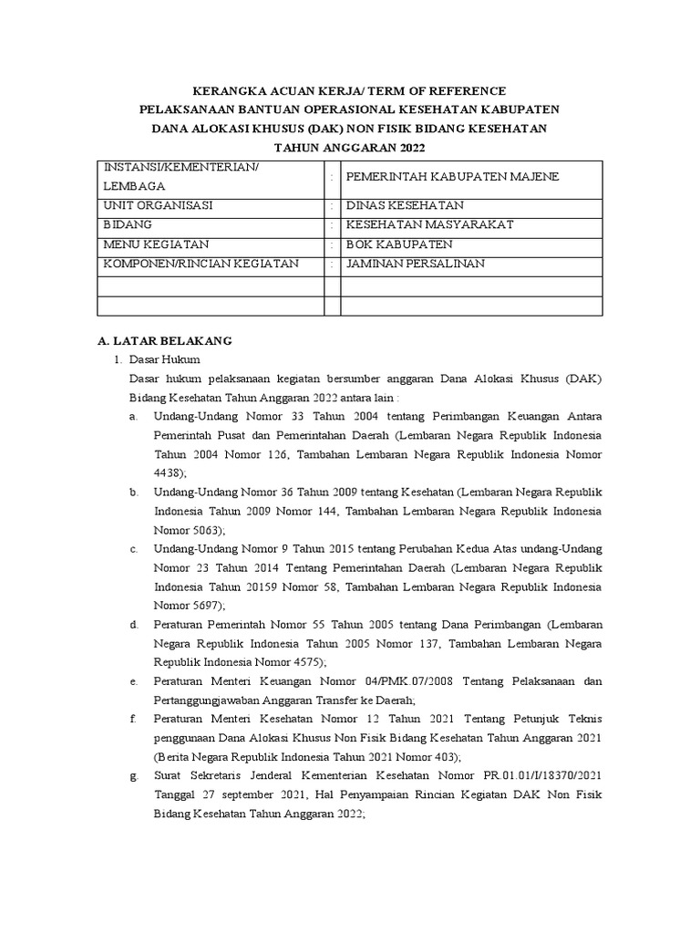 Jaminan Persalinan DAK Kesehatan 2022 | PDF
