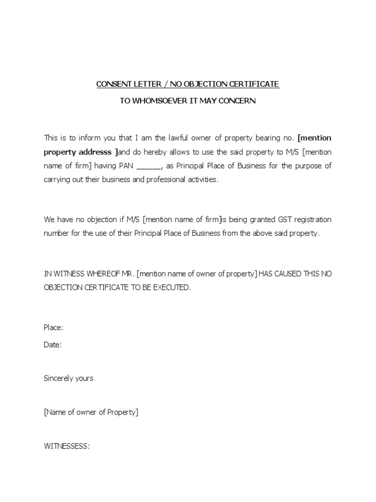 NOC Format For GST Registration | PDF