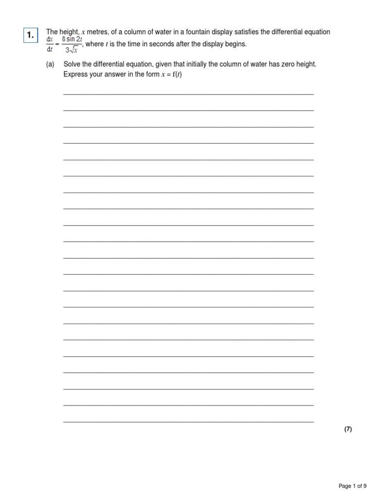 Differential Equations Q A Pdf Force Physics