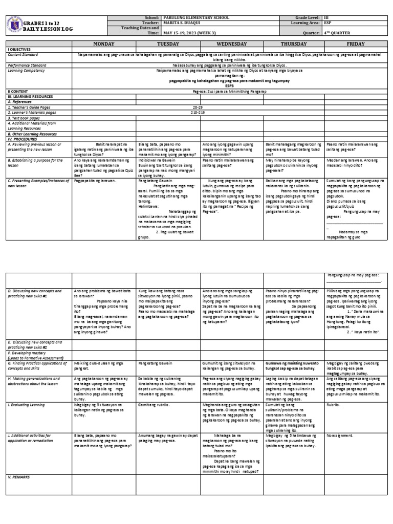 DLL - Esp 3 - Q4 - W3 | PDF