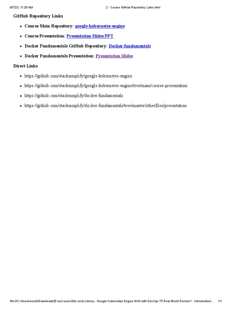 Course GitHub Repository Links | PDF