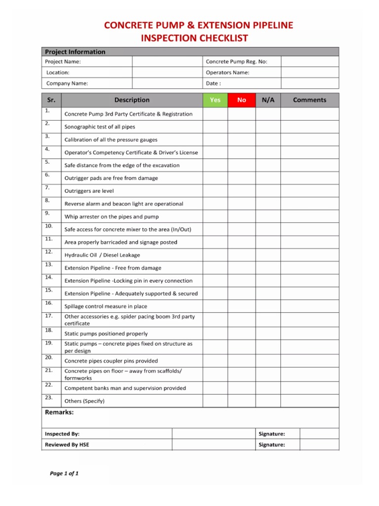 Concrete Pump CHECK LIST | PDF