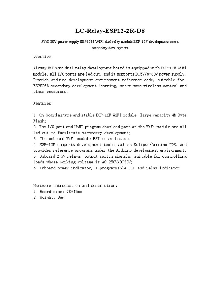 Esp12f Relay x2 | Download Free PDF | Arduino | Relay
