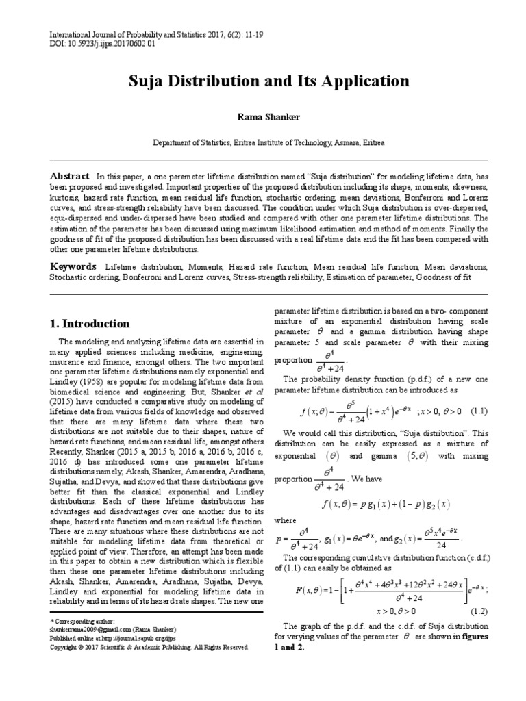 Suja Distribution and Its Application | PDF