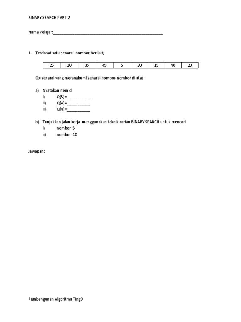 Soalan Latihan 2 BINARY SEARCH | PDF