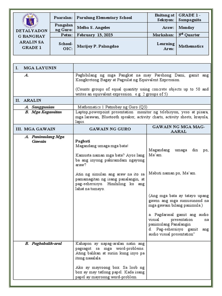 Grade Q3 Cot Mathematics DLP | PDF