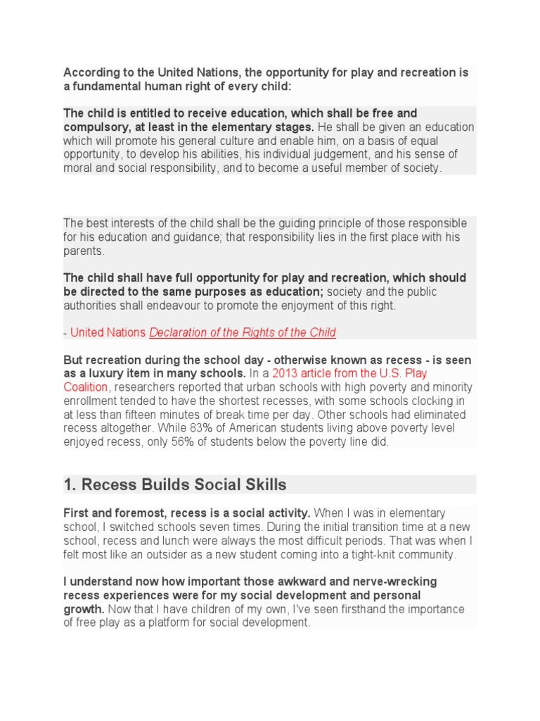 Recess Time and Its Importance | PDF | Childhood | Cognition
