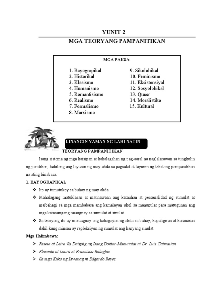Yunit 2 Mga Teoryang Pampanitikan | PDF