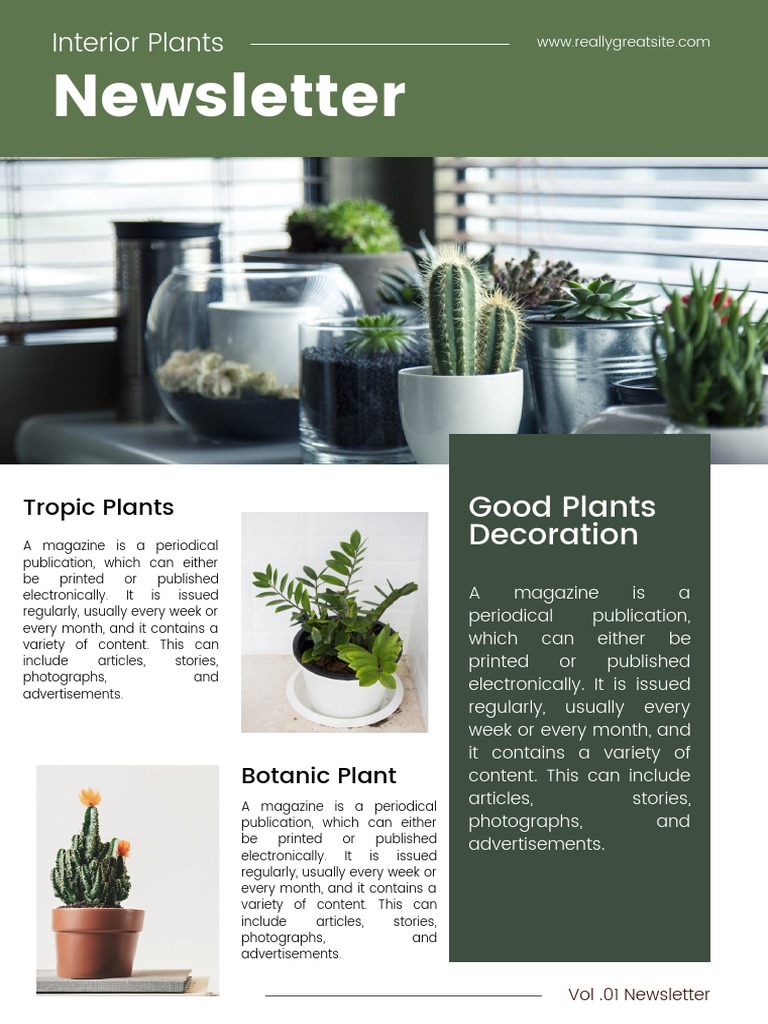 Interior Plants Dark Green Simple Newsletter Template | PDF