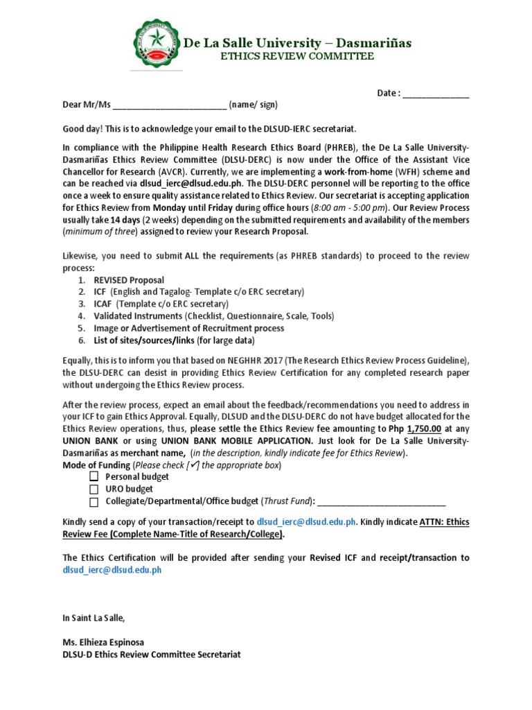 000T2. DLSU D ERC Response Template Application | PDF
