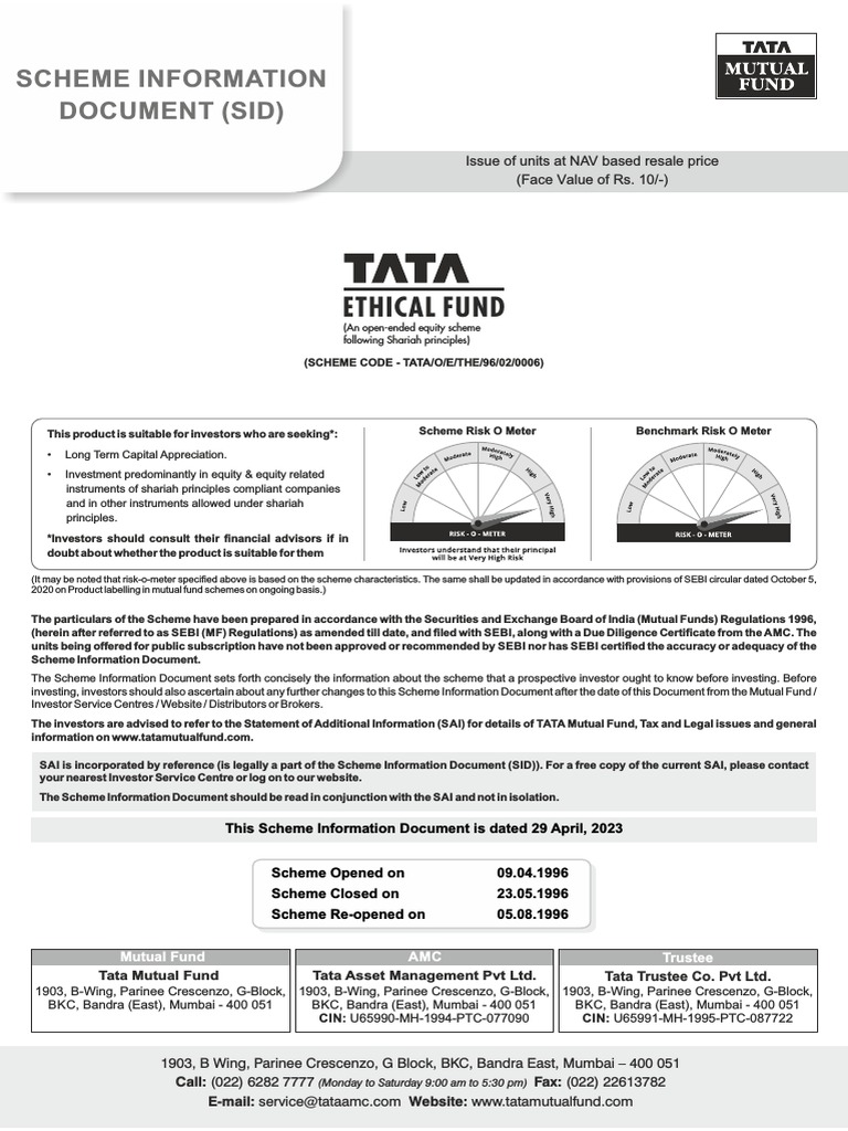 Tata Ethical Fund Sid 29 04 2023 | PDF | Business | Finance & Money ...