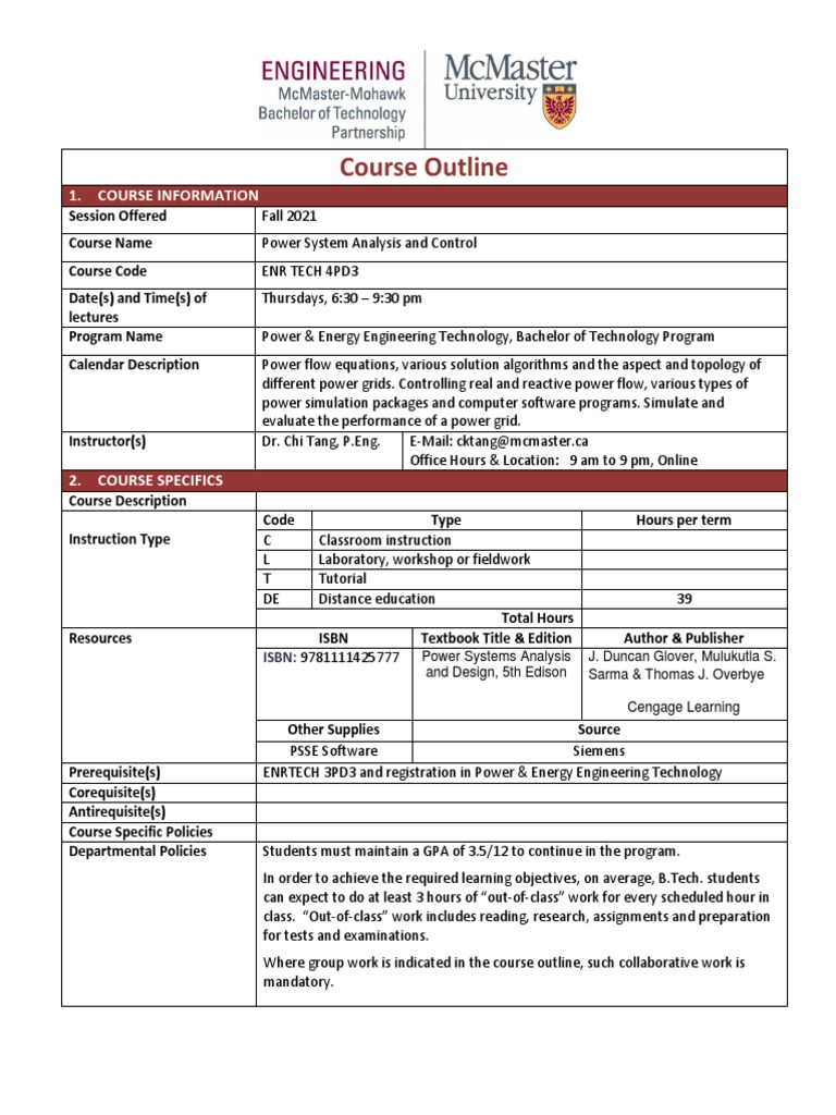 Enrtech 4pd3 Course Outline - Fall 2021 r0 | PDF | Technology & Engineering