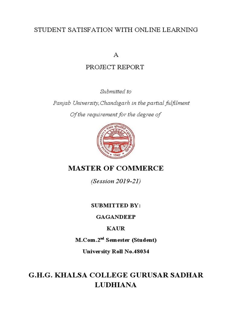 Student Satisfation With Online Learning A Project Report: Master of Commerce | PDF ...