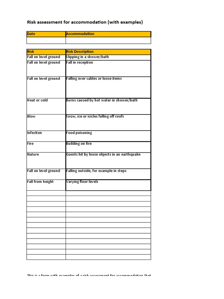 Risk Assessment For Accommodation With Examples Jan 2015 | PDF | Risk ...