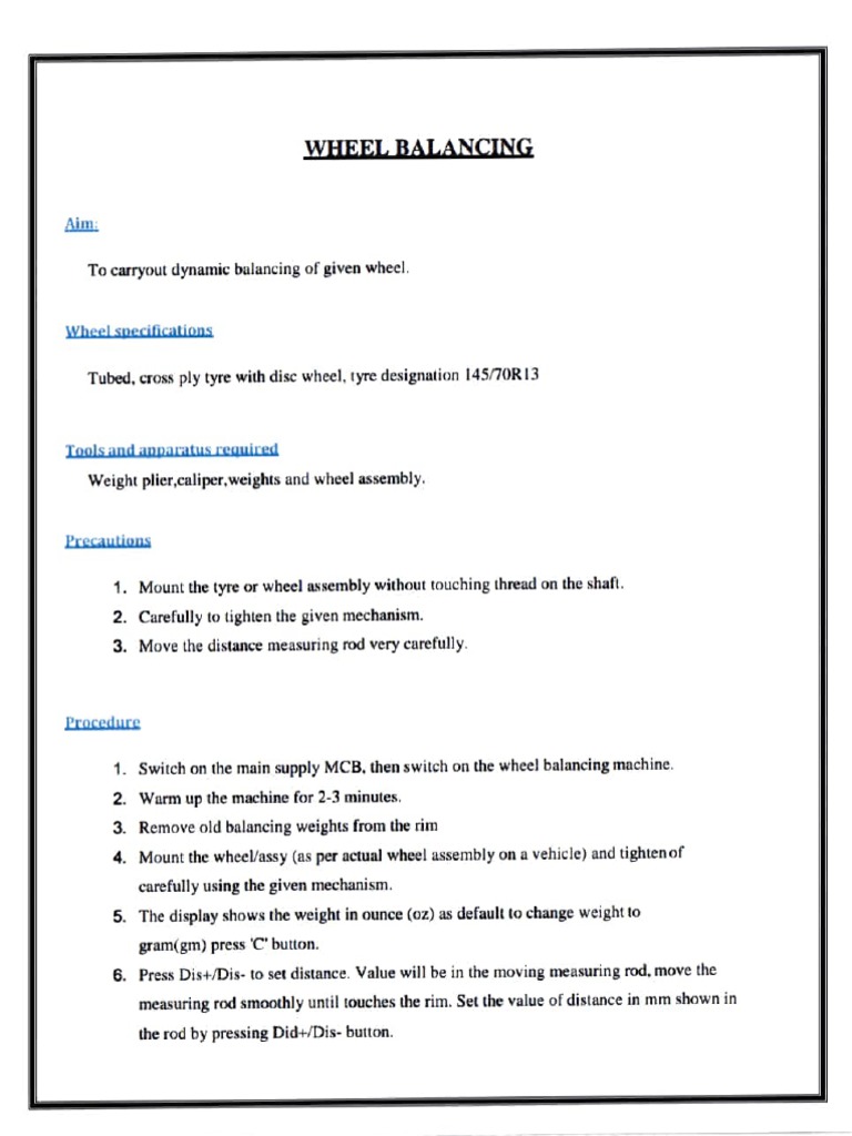 Dynamic Wheel Balancing Procedure | PDF | Calibration | Wheel