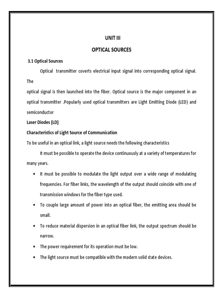 Unit Iii Optical Sources | PDF | Laser Diode | Light Emitting Diode