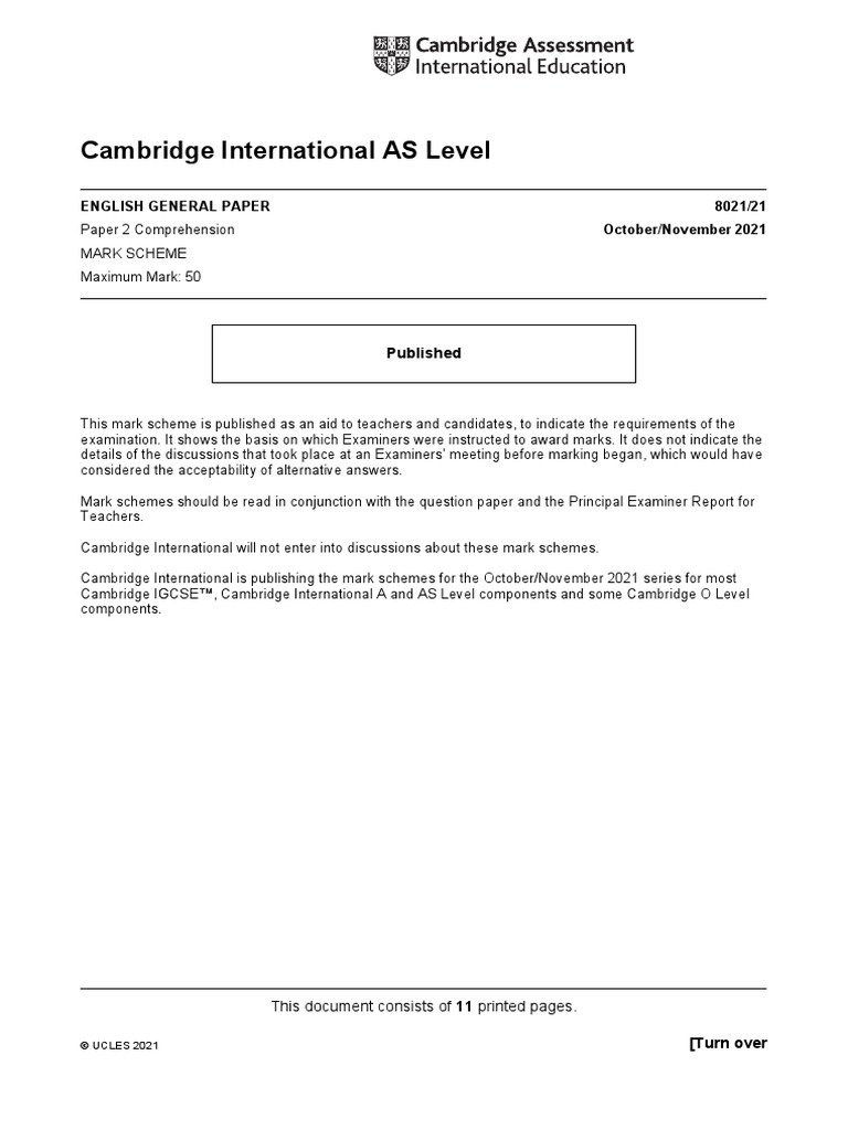 Cambridge International AS Level: English General Paper 8021/21 October ...