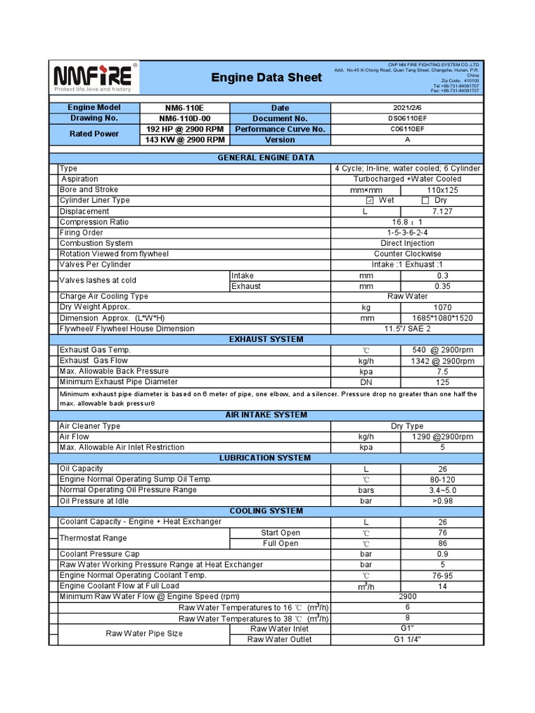 NM6-110E Data Sheet | PDF | Engines | Energy Technology