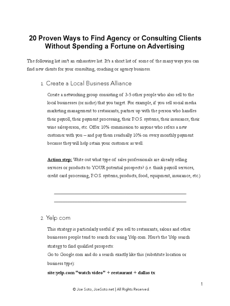 20 Ways To Find Clients | PDF | Search Engine Optimization | Social Media Marketing