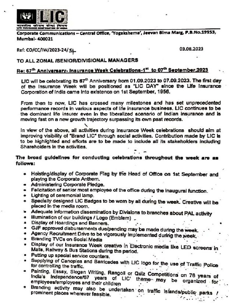 67th Anniversary Insurance Week Celebration | PDF