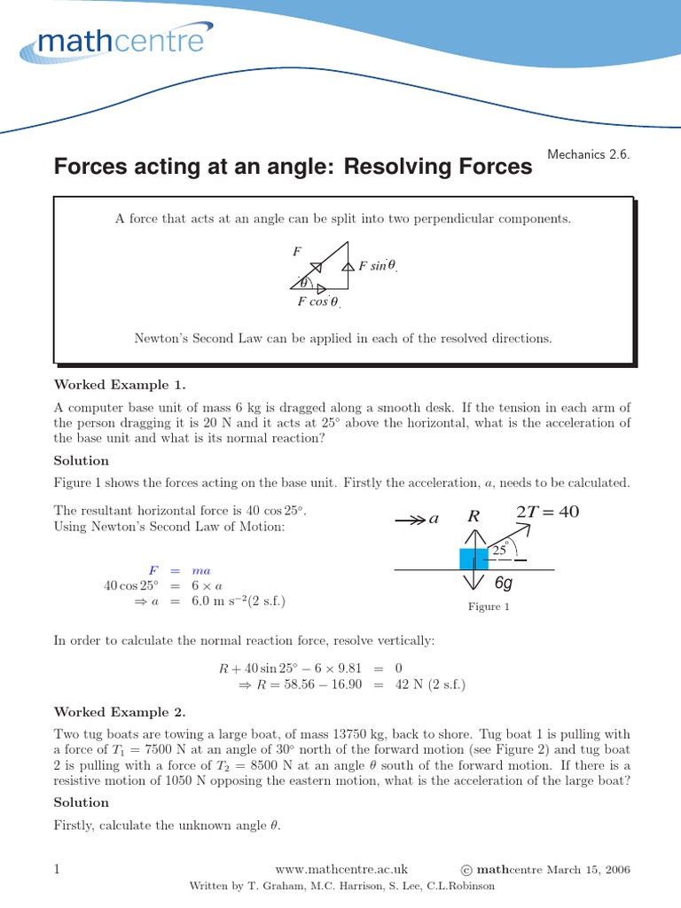 MathCentre - Forces Acting at An Angle (Resolving Forces) | PDF | Force ...
