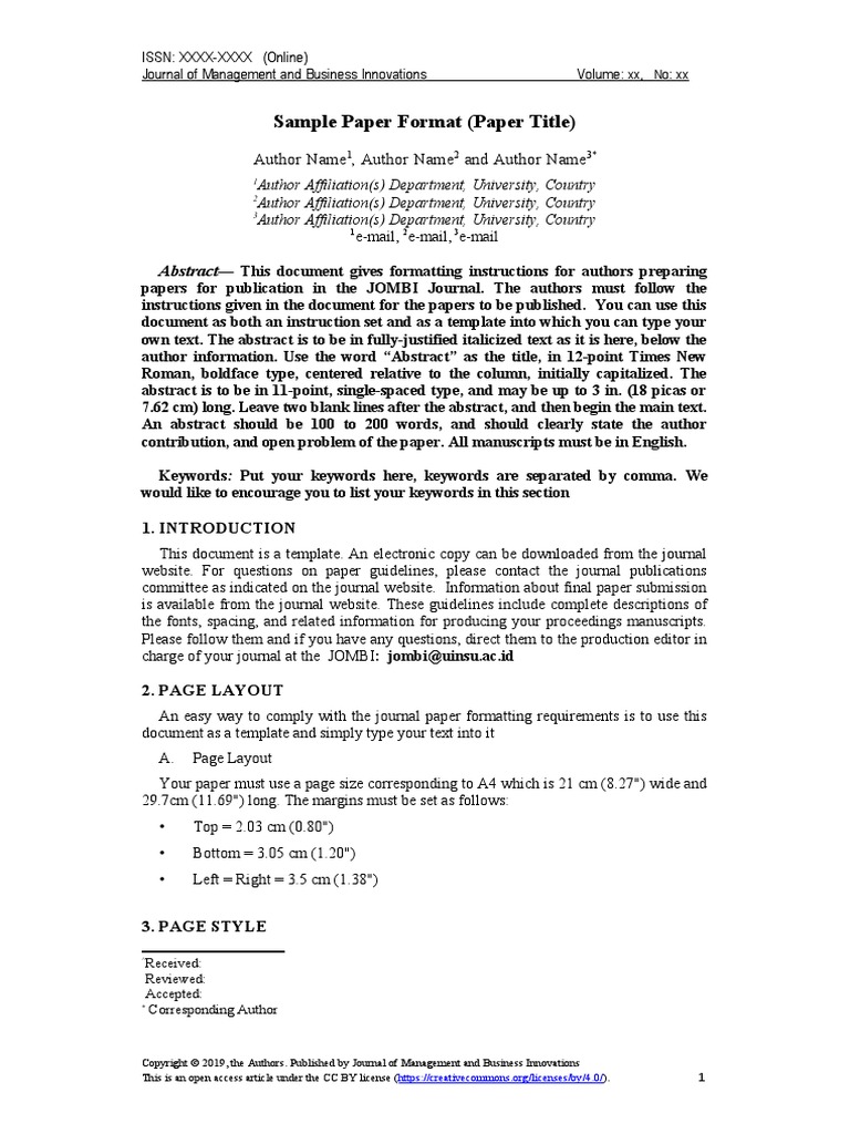 JOMBI Paper Format (MS-Word) | PDF | Times New Roman | Open Access