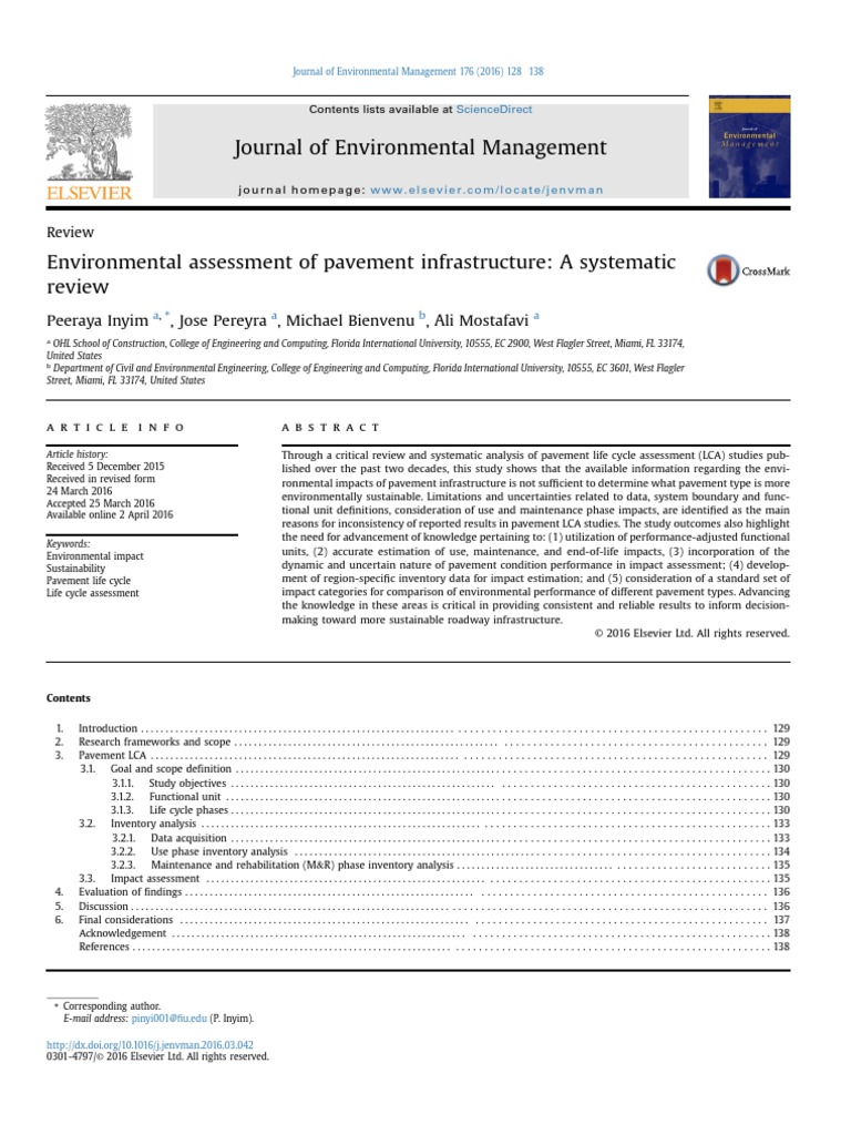 Environmental Assessment of Pavement Infrastructure A Systematic | PDF ...