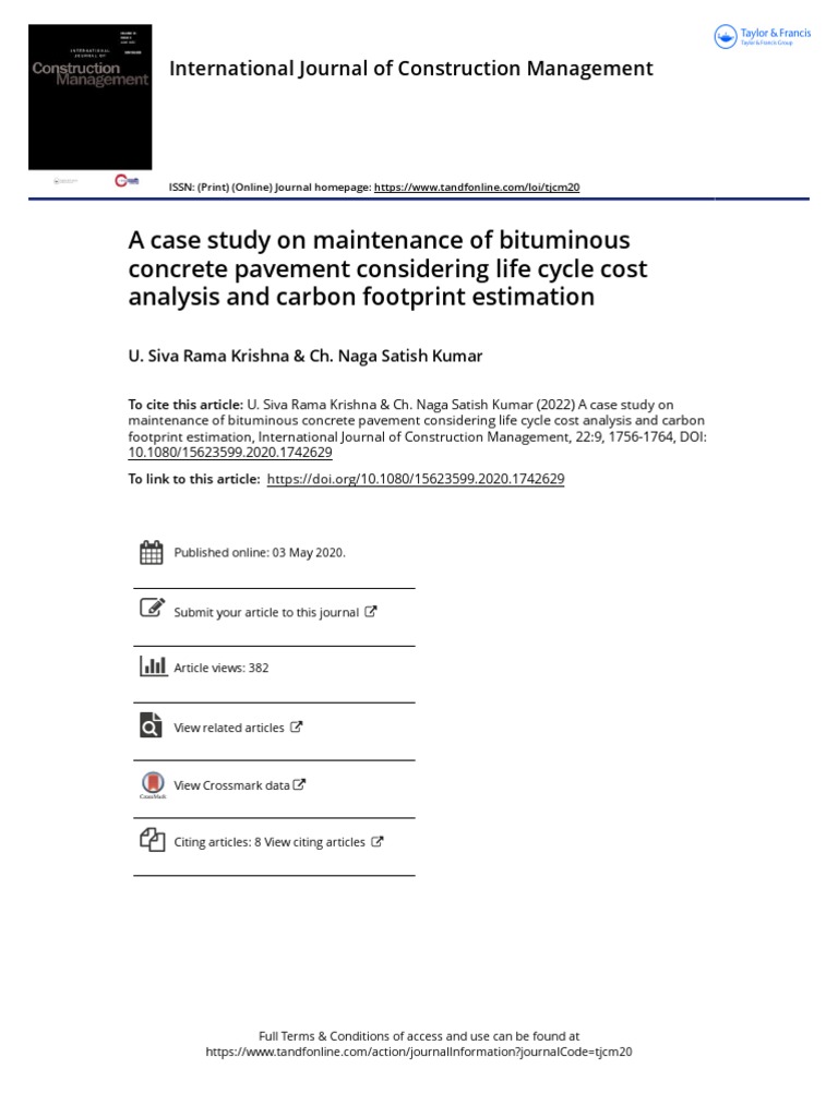 A Case Study On Maintenance of Bituminous Concrete Pavement Considering Life Cycle Cost Analysis ...