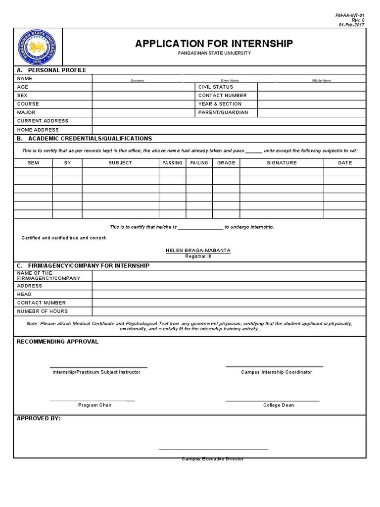 Internship Application Form | PDF | Health Care
