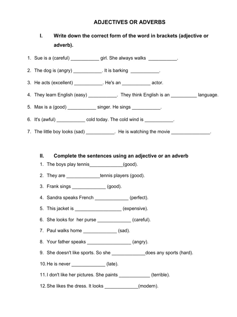 Adverbs Vs Adjectives Grammar Drills - 16662 | PDF