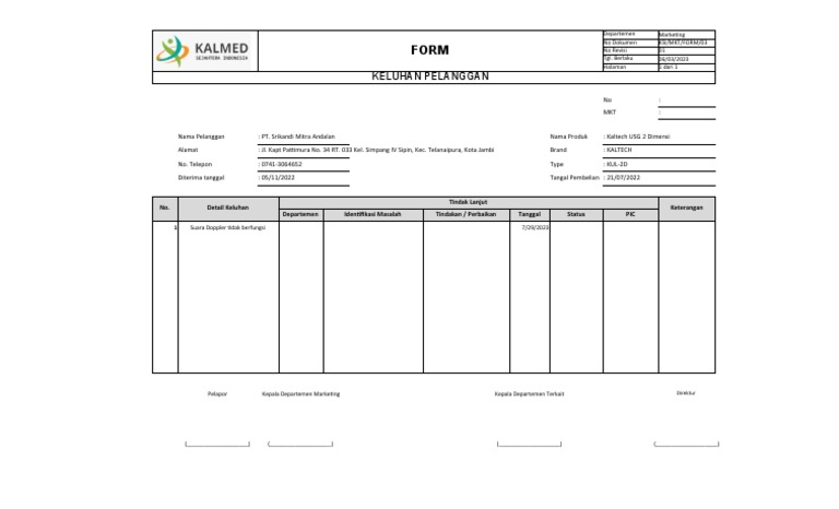 Ksi-mkt-Form-03 Keluhan Pelanggan Rev.01 | PDF