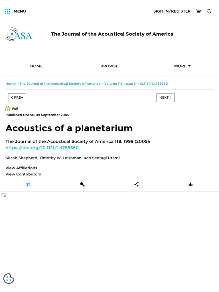 Acoustics of A Planetarium - The Journal of The Acoustical Society of ... Acoustics of A Planetarium - The Journal of The Acoustical Society of ...