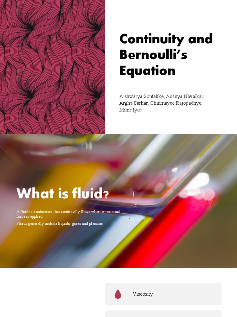 Continuity and Bernoulli's Equation | PDF | Fluid Dynamics | Reynolds Number