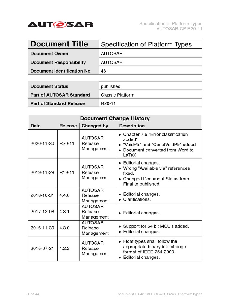 AUTOSAR SWS PlatformTypes | PDF | Computer Program | Programming