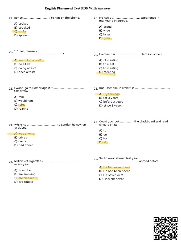 English Placement Test PDF 1 1 10 3 | PDF