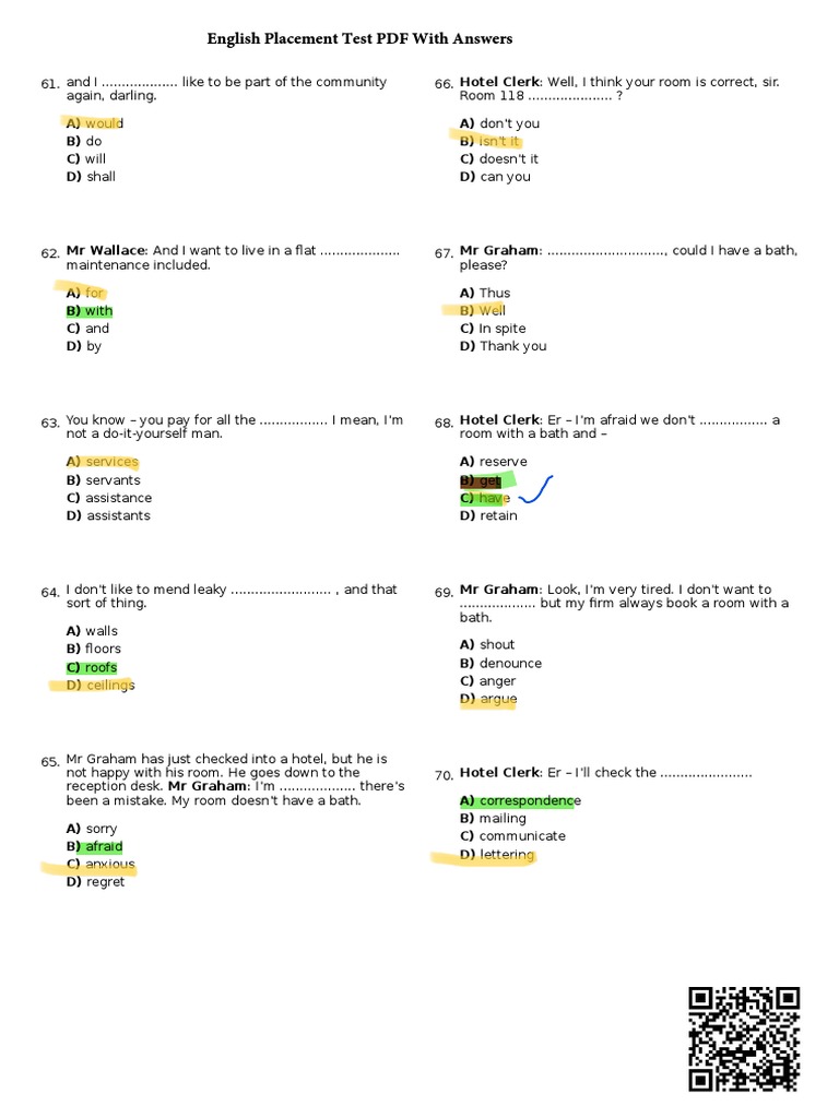 English Placement Test PDF 1 1 10 7 | PDF