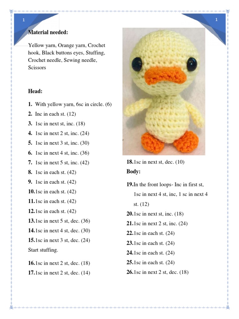 Little Beginner Duck Amigurumi PDF Pattern | PDF | Crochet | Amigurumi
