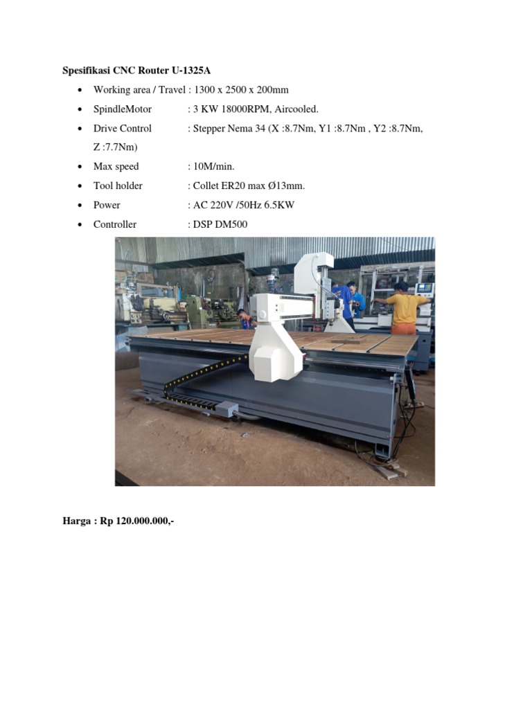 Spesifikasi CNC Router U-1325A | PDF | Technology & Engineering