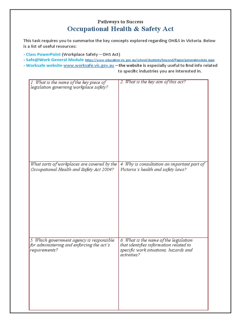 Occupational Health Safety Act WORKSHEET | PDF | Computers