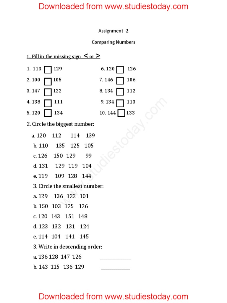 Grade 2 Comparing Numbers Worksheet | PDF