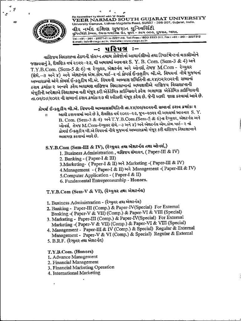 Commerce Incl B. A - S.Y., T.Y.B.com, M.com - Syllabus-2022-23 | PDF