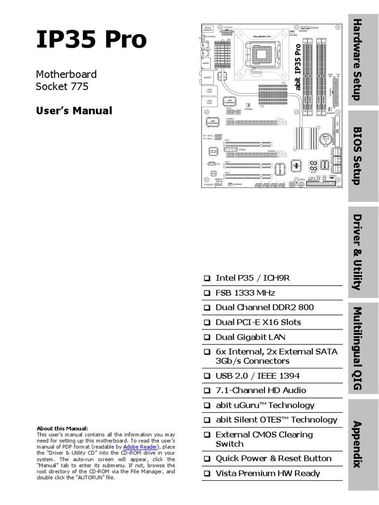 Abit IP35-Pro Manual | PDF | Bios | Electronics