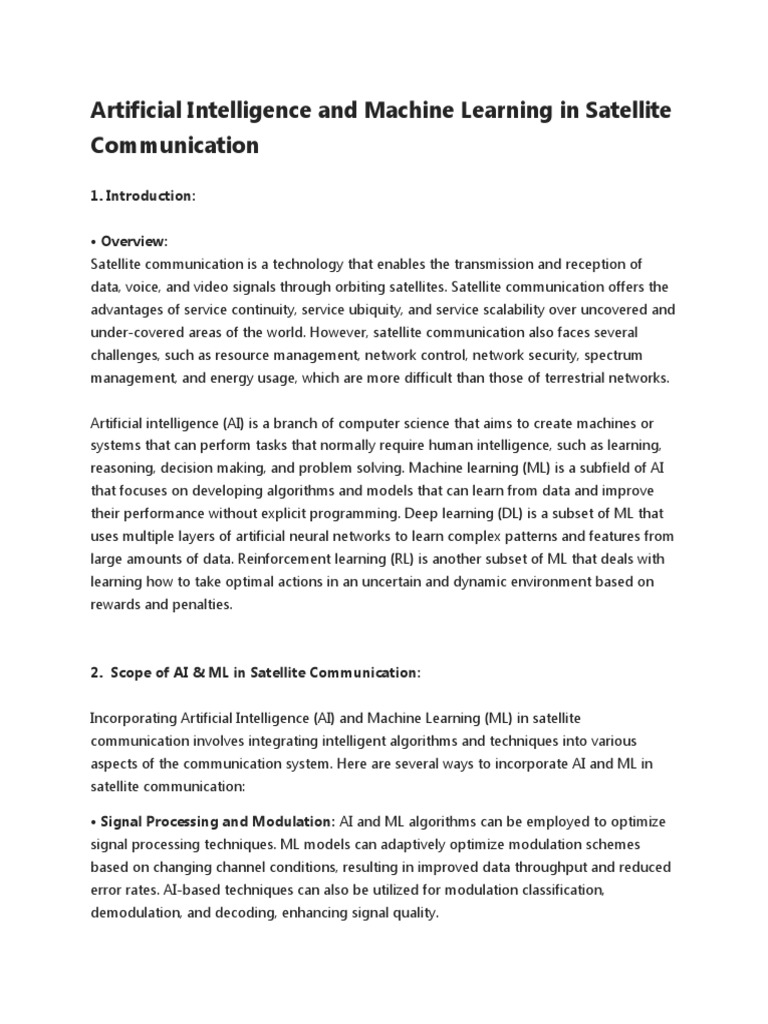 Artificial Intelligence and Machine Learning in Satellite Communication ...